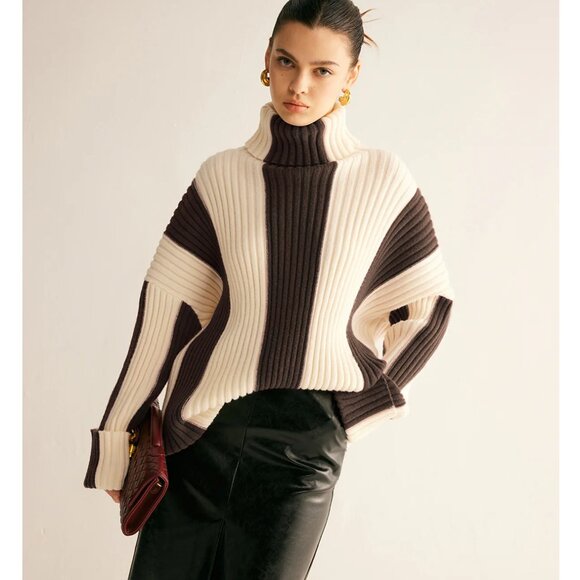 Commense | Sweaters | Commense Ribbed Color Block Turtleneck Sweater ...